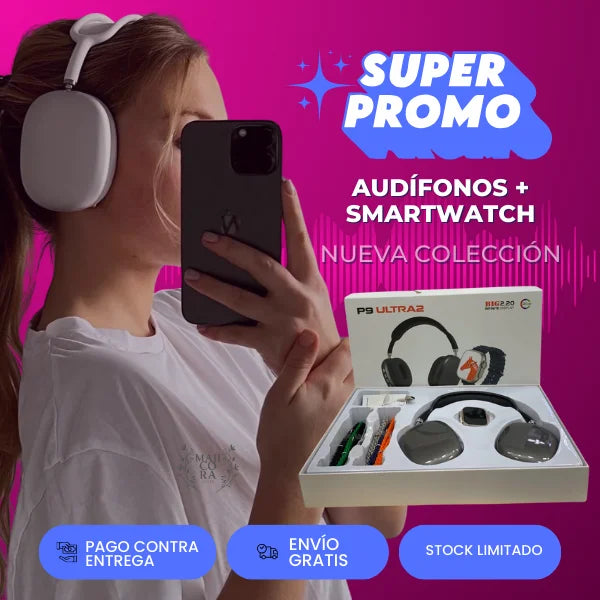 P9 ULTRA 2 Set de Audífonos Bluetooth + Reloj Inteligente – Tienda Majicora